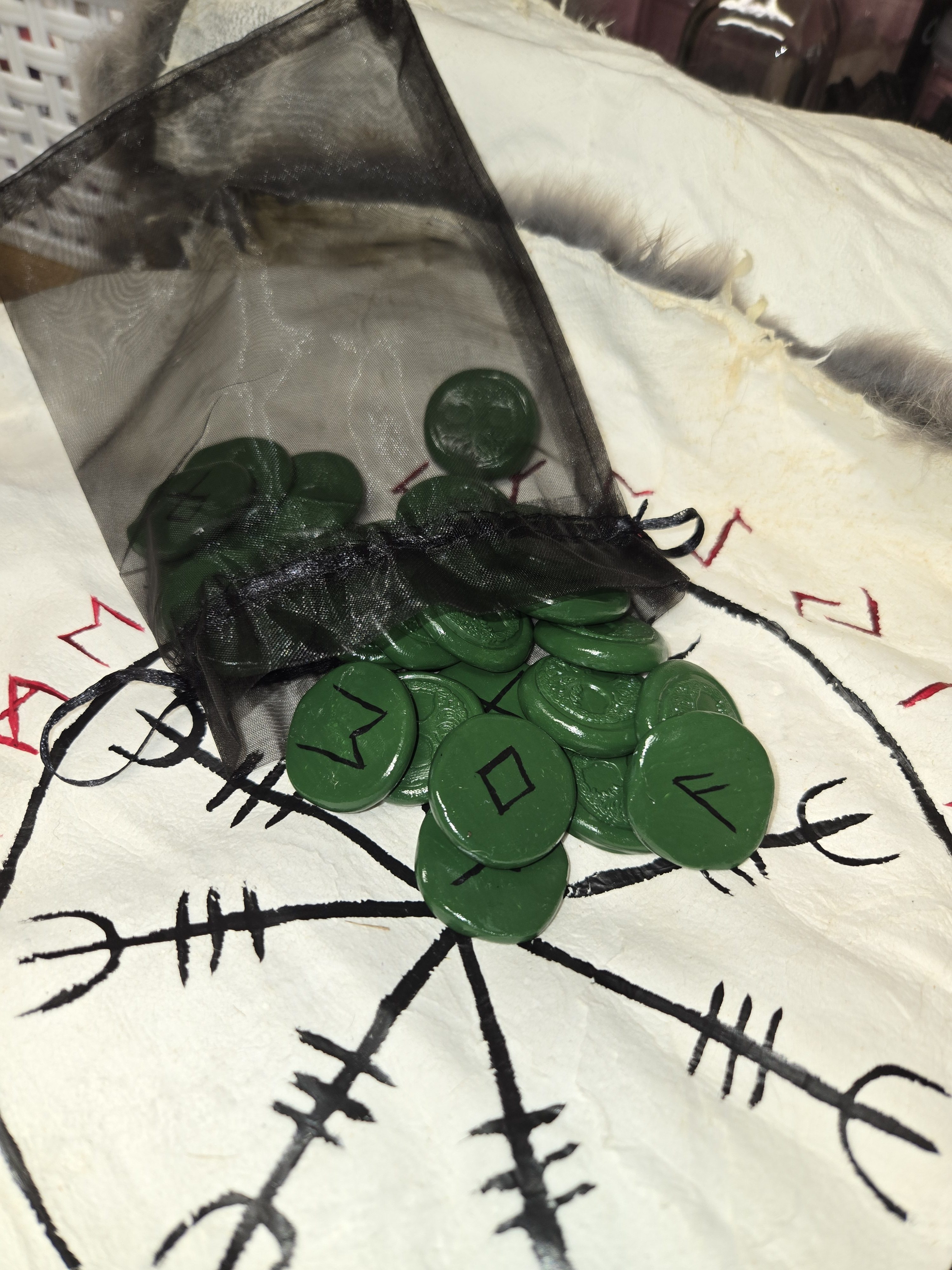 Elder Futhark Runes - Green Polymer Clay, Yggdrasil Stamp ⋆ FaeHolm